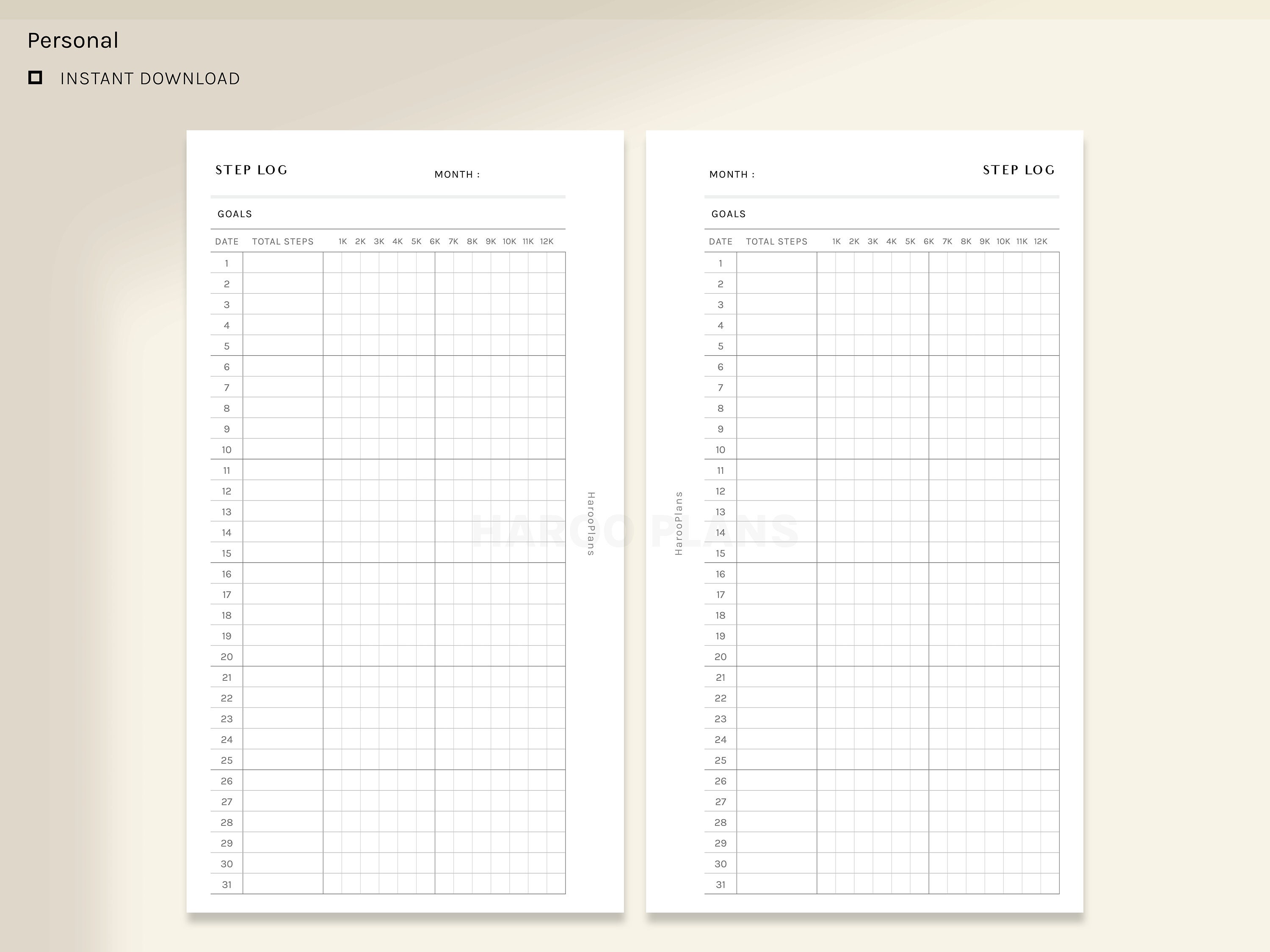 Step Log | Personal Size Printable Inserts | Health Planner Template ...