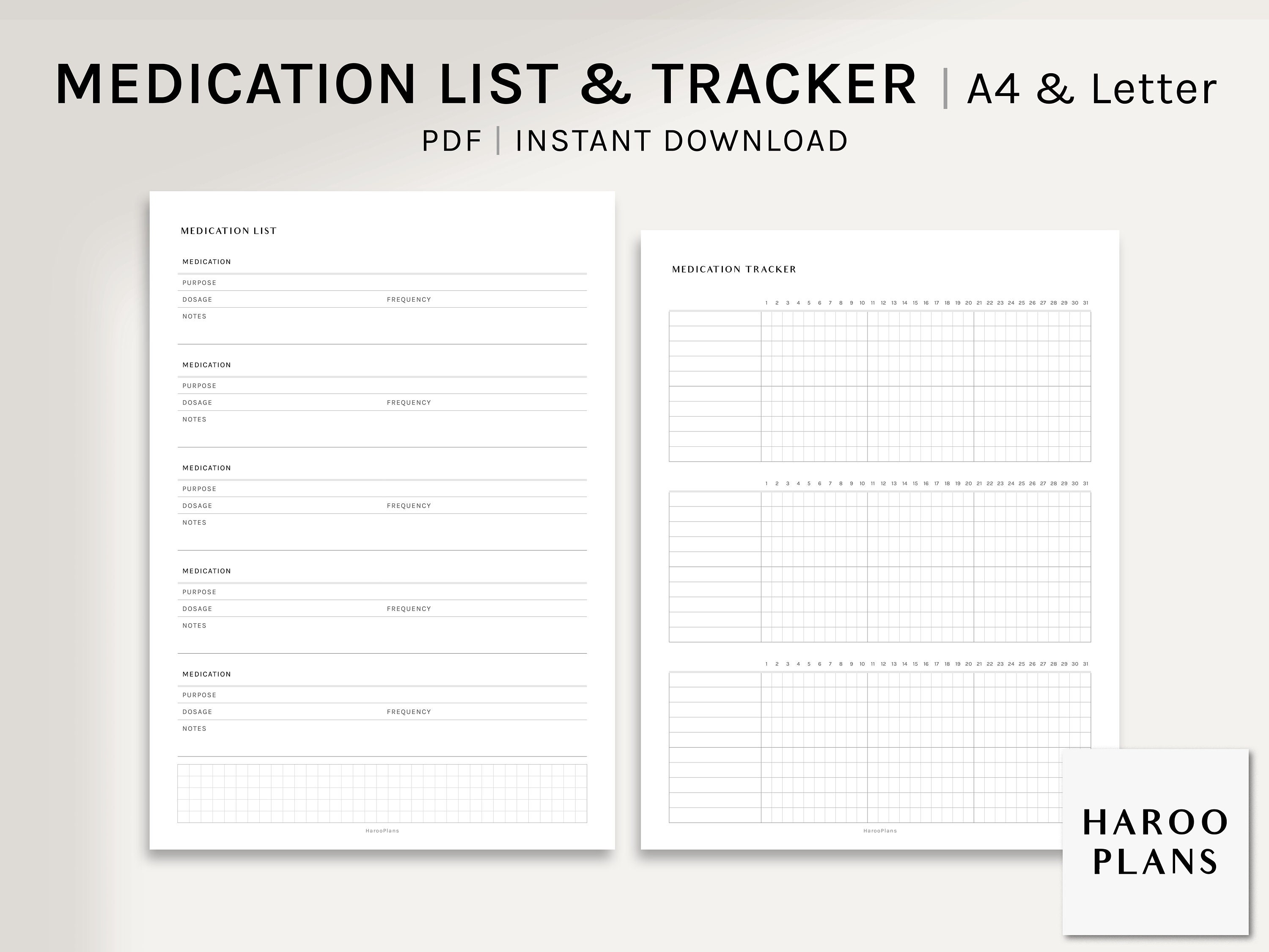 Medication List & Tracker Sheet A4 US Letter Printable - Etsy