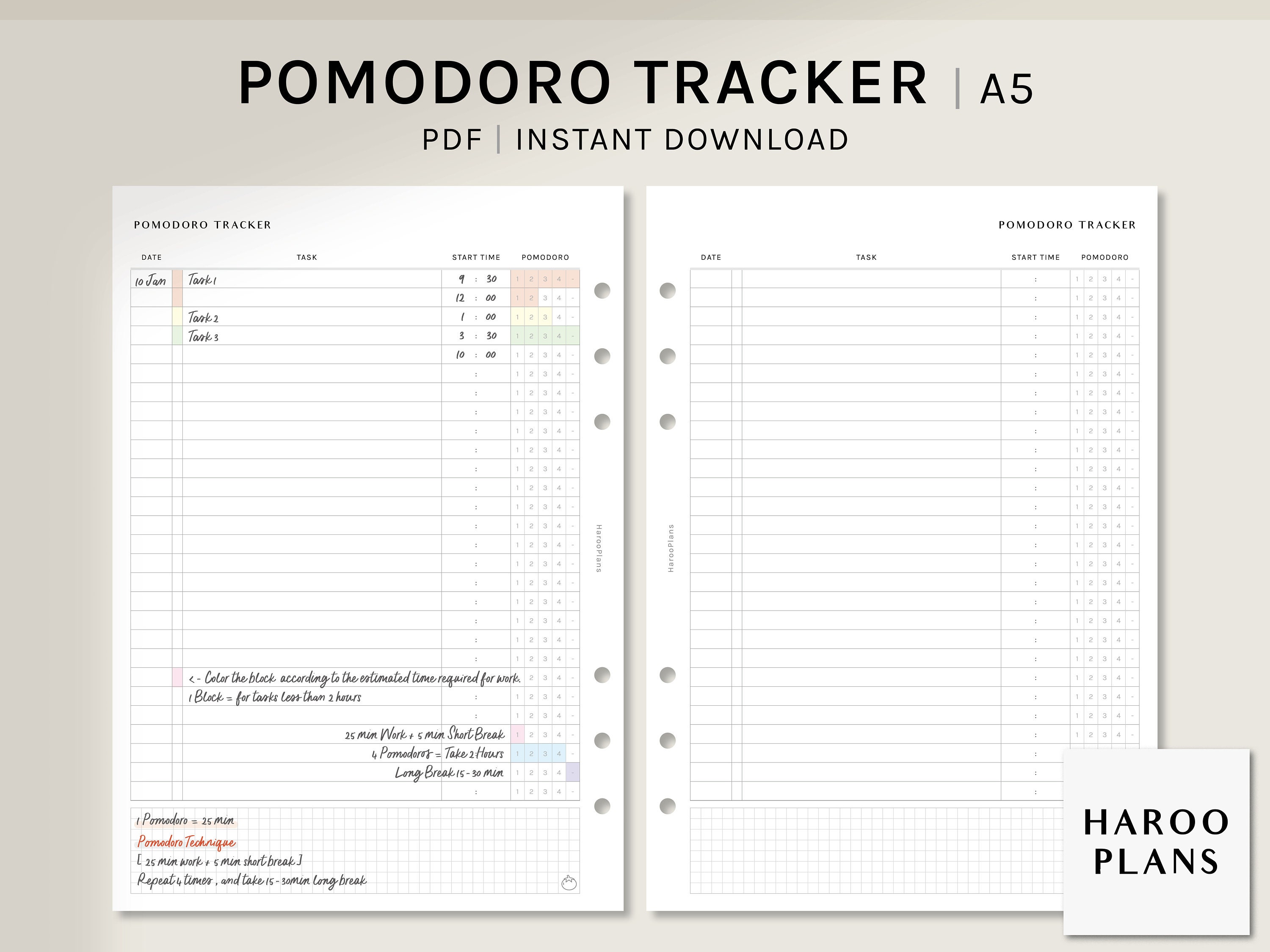 Pomodoro Tracker A5 Printable Planner Inserts Time - Etsy