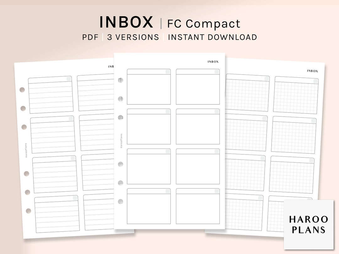 Inbox | FC Compact Printable Planner Inserts | Blank Box to Do List Template | Idea Task List ...