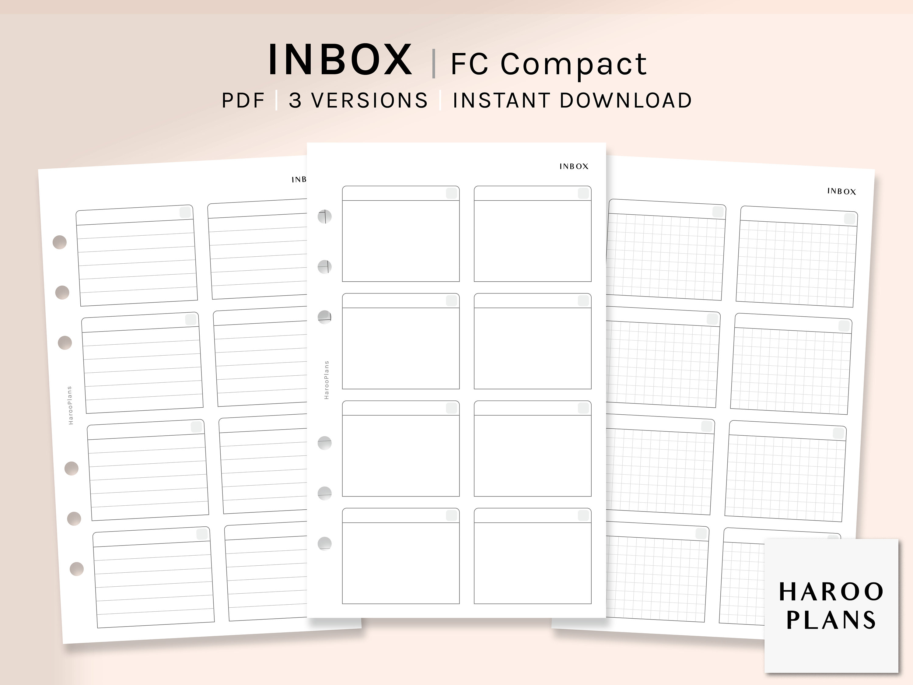 Inbox FC Compact Printable Planner Inserts Blank Box to Do | Etsy