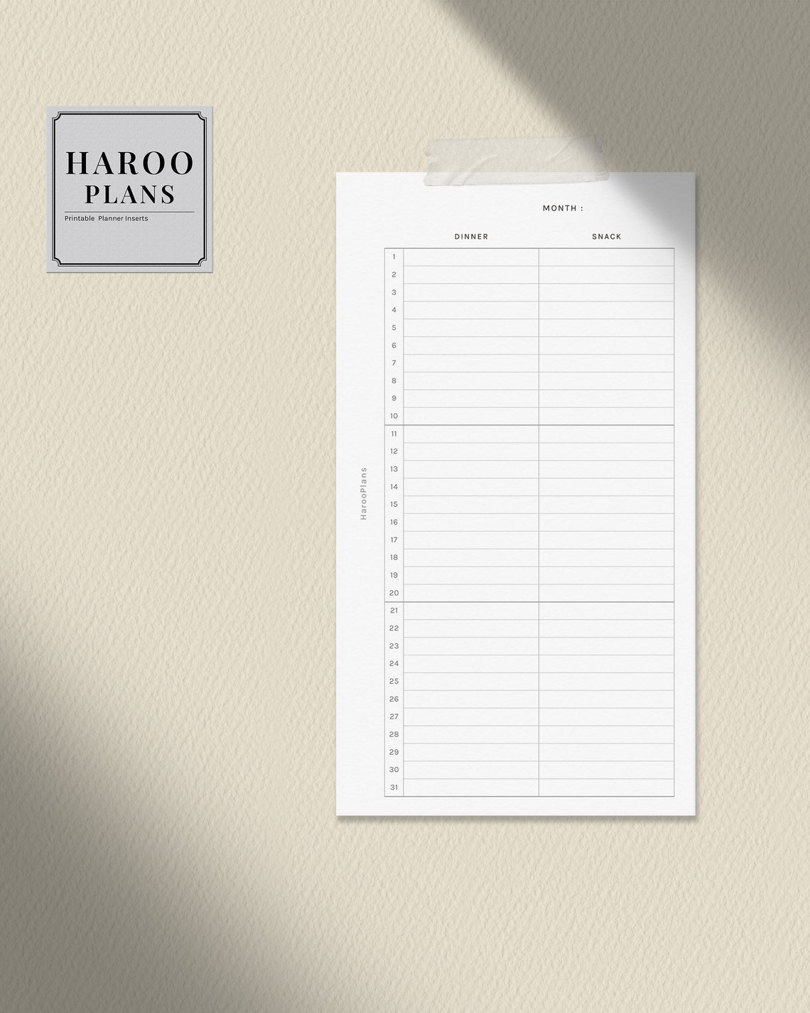 Monthly Meal Tracker Personal Printable Planner Inserts | Etsy