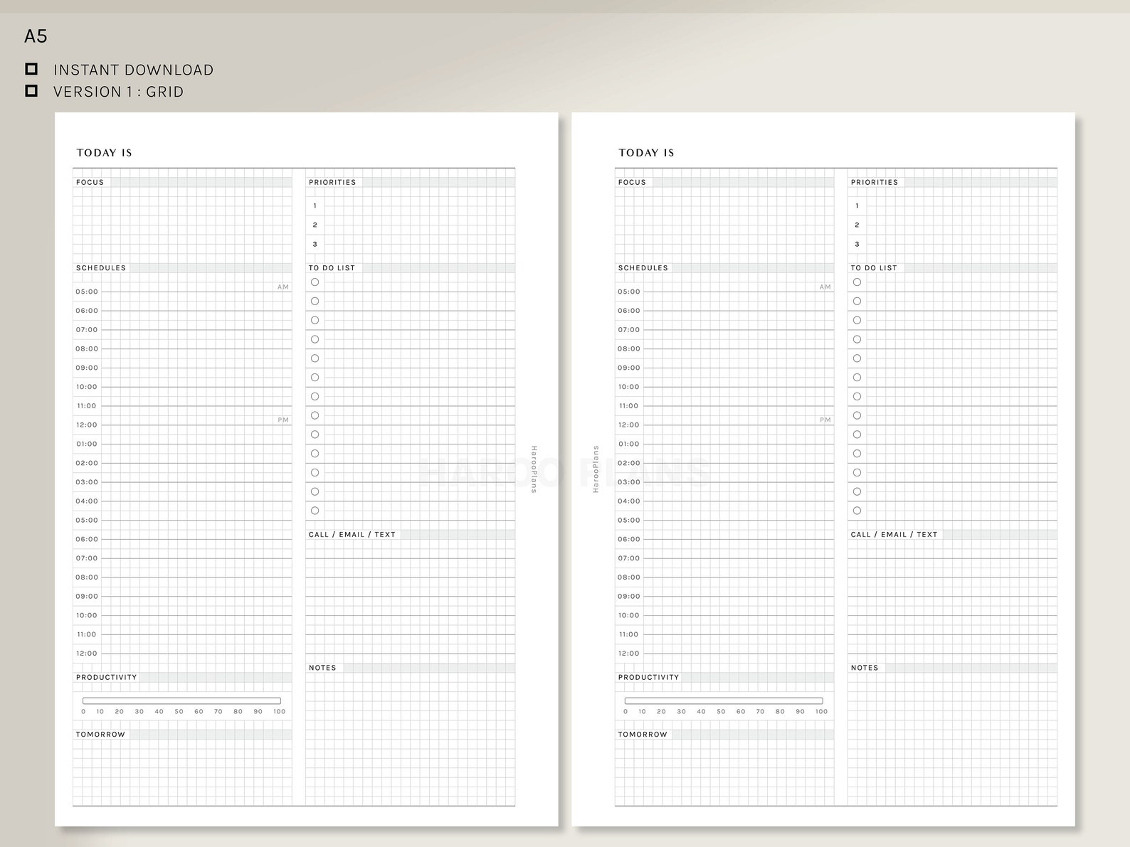 Daily Work Planner | A5 Printable Inserts | Productivity Organizer ...