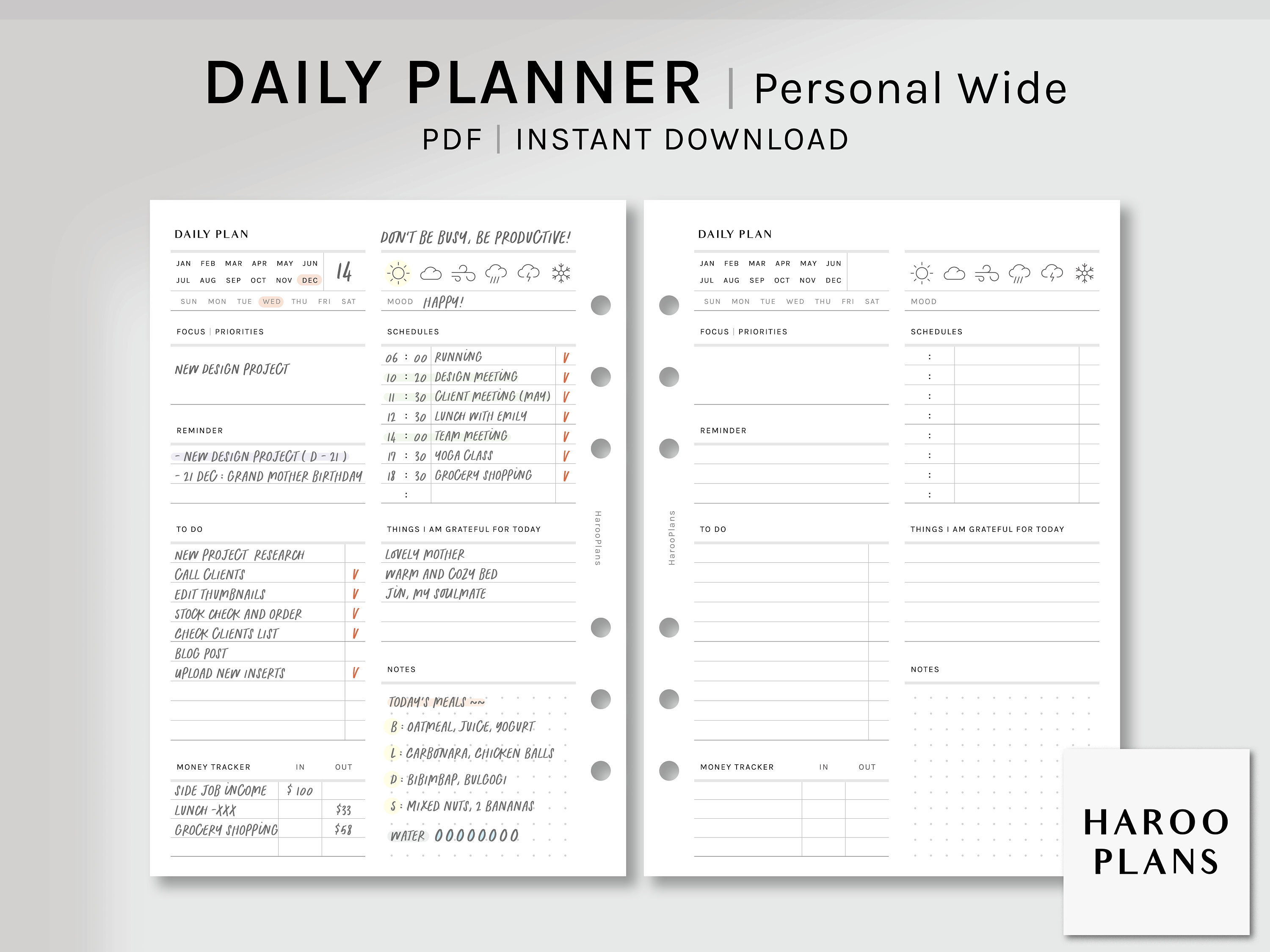 Daily Planner Personal Wide Printable Inserts Schedule - Etsy
