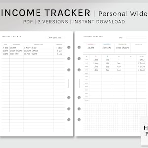 Income Tracker | Personal Wide Printable Planner Inserts | Money Log ...