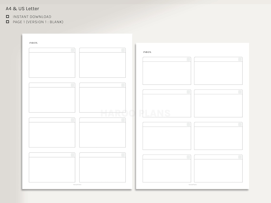 Inbox A4 US Letter Printable Planner Inserts Blank Box to - Etsy