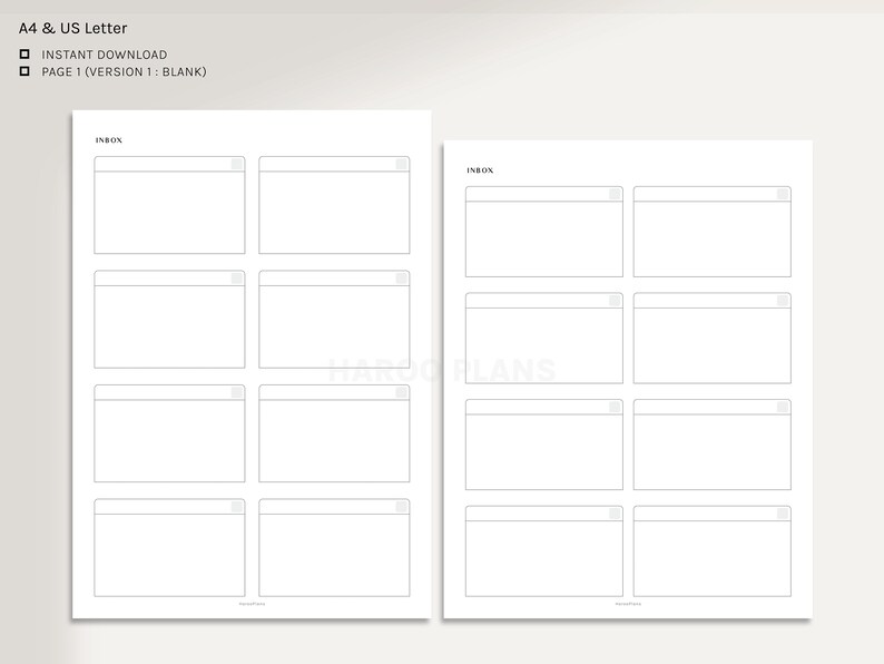 Inbox | A4, US Letter Printable Planner Inserts | Blank Box to Do List ...