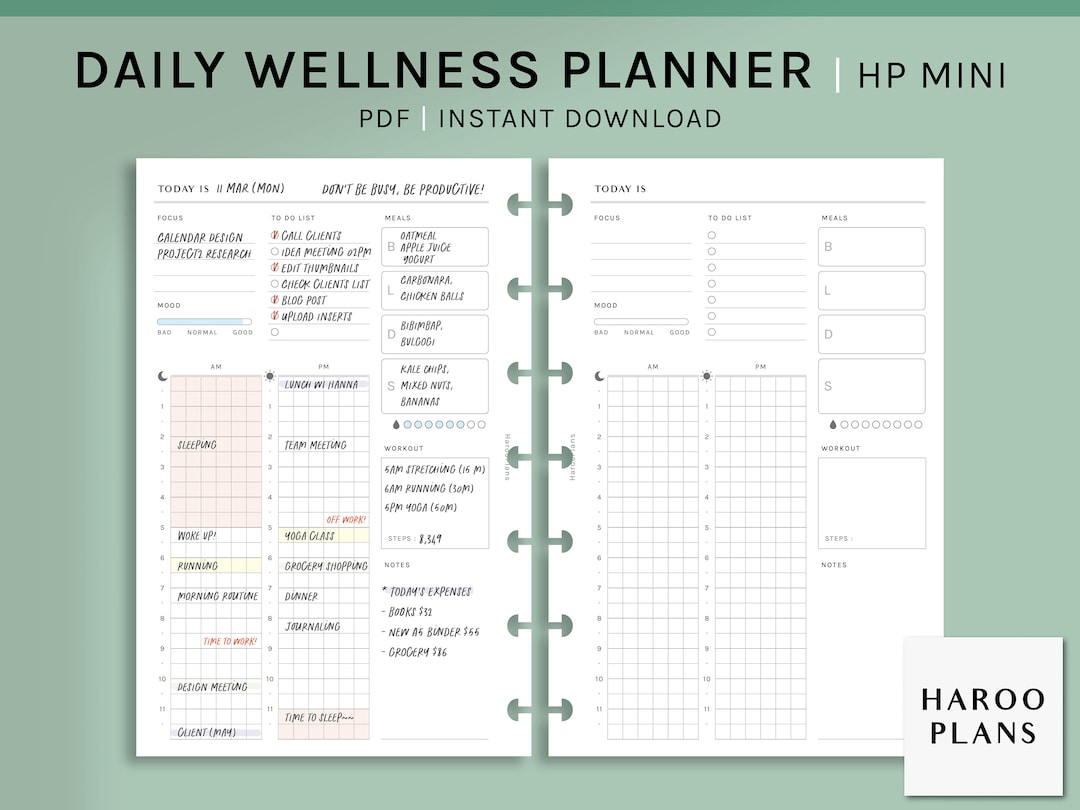 Daily Wellness Plan | HP Mini Printable Happy Planner Inserts | Simple ...