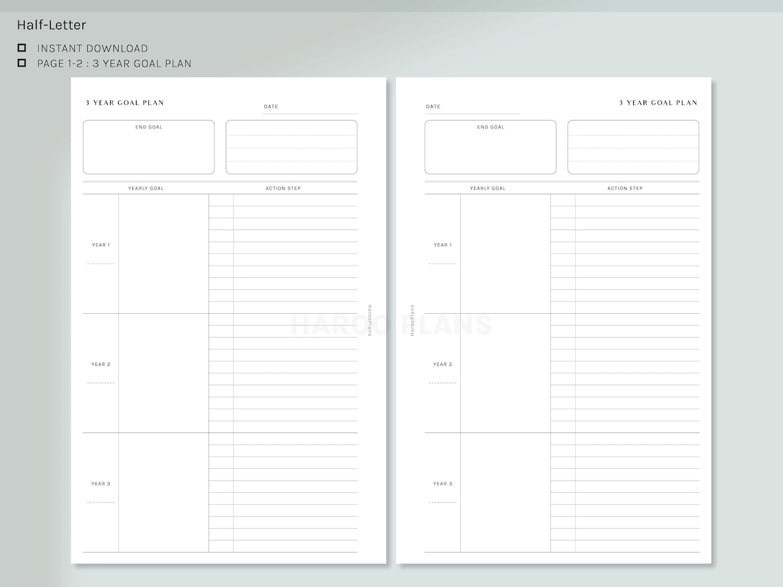 3 and 5 Year Goal Planner Half-letter Printable Inserts - Etsy