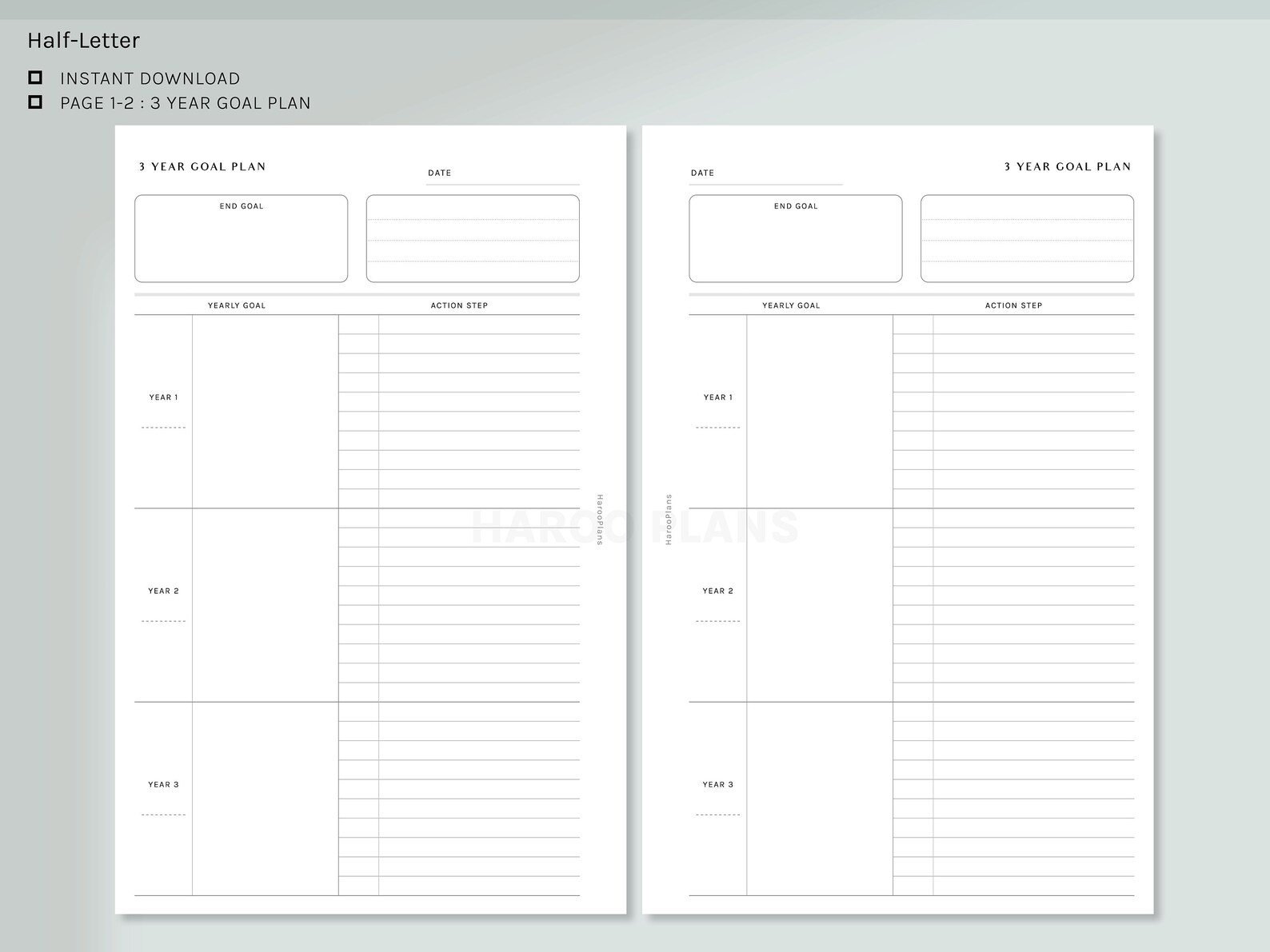 3 and 5 Year Goal Planner Half-letter Printable Inserts - Etsy