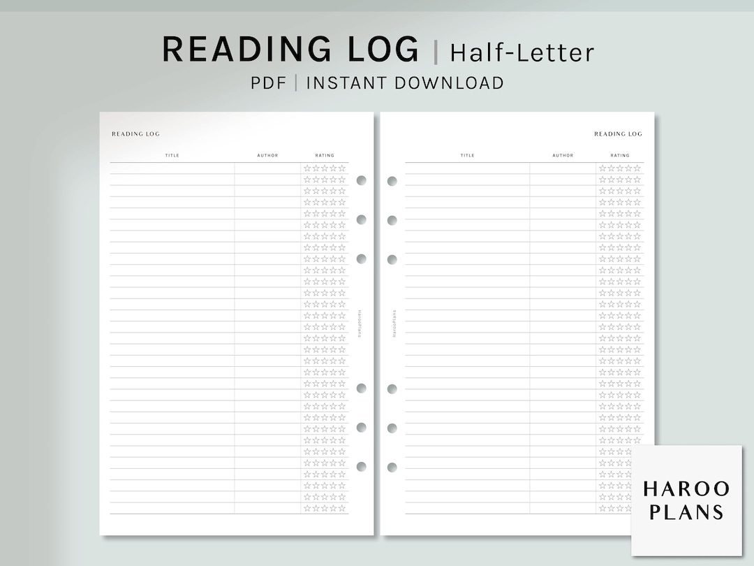 Reading Log | Half-letter Printable Planner Inserts | Book Tracker ...
