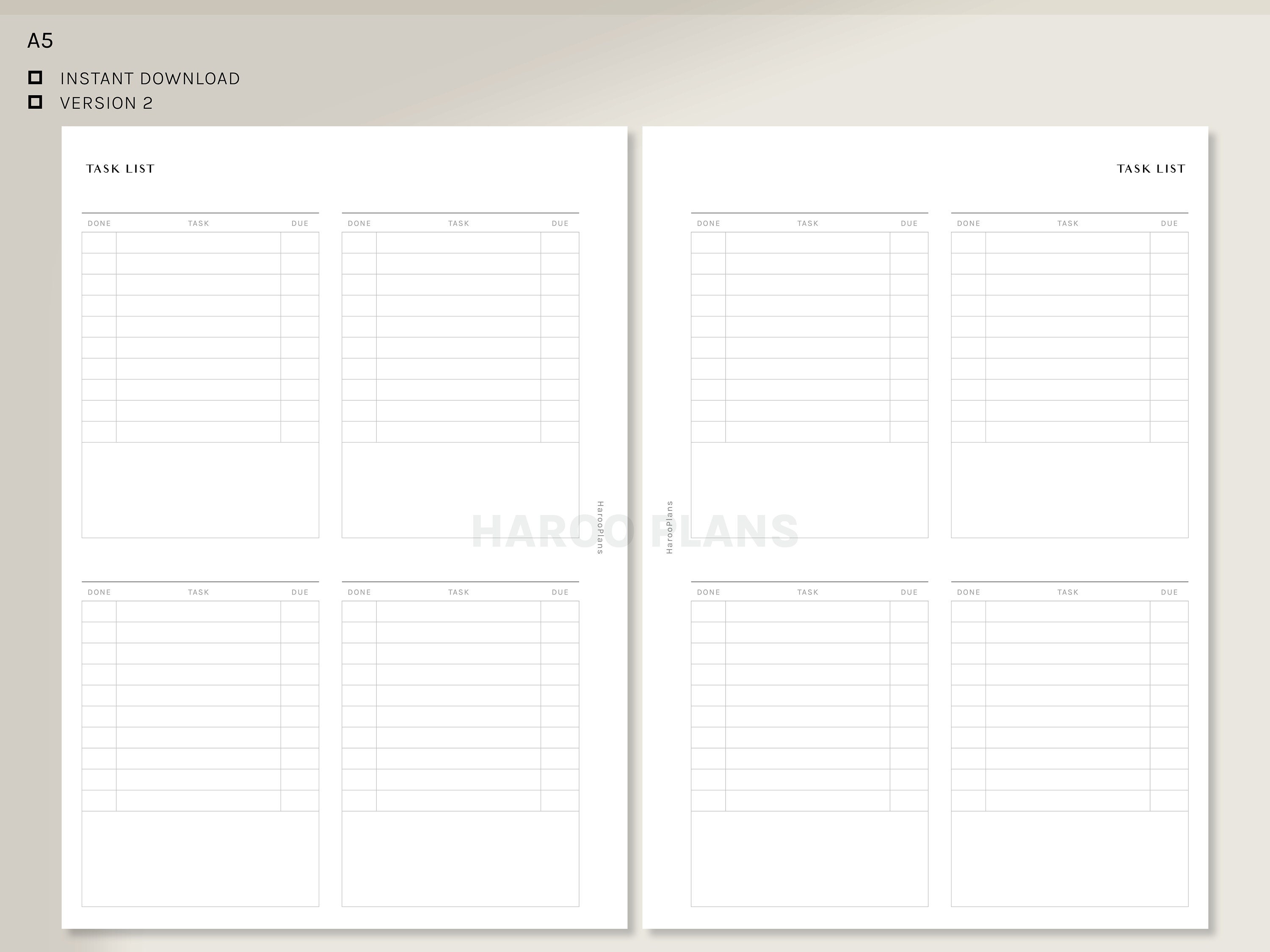 Task List A5 Printable Planner Inserts to Do List Template | Etsy