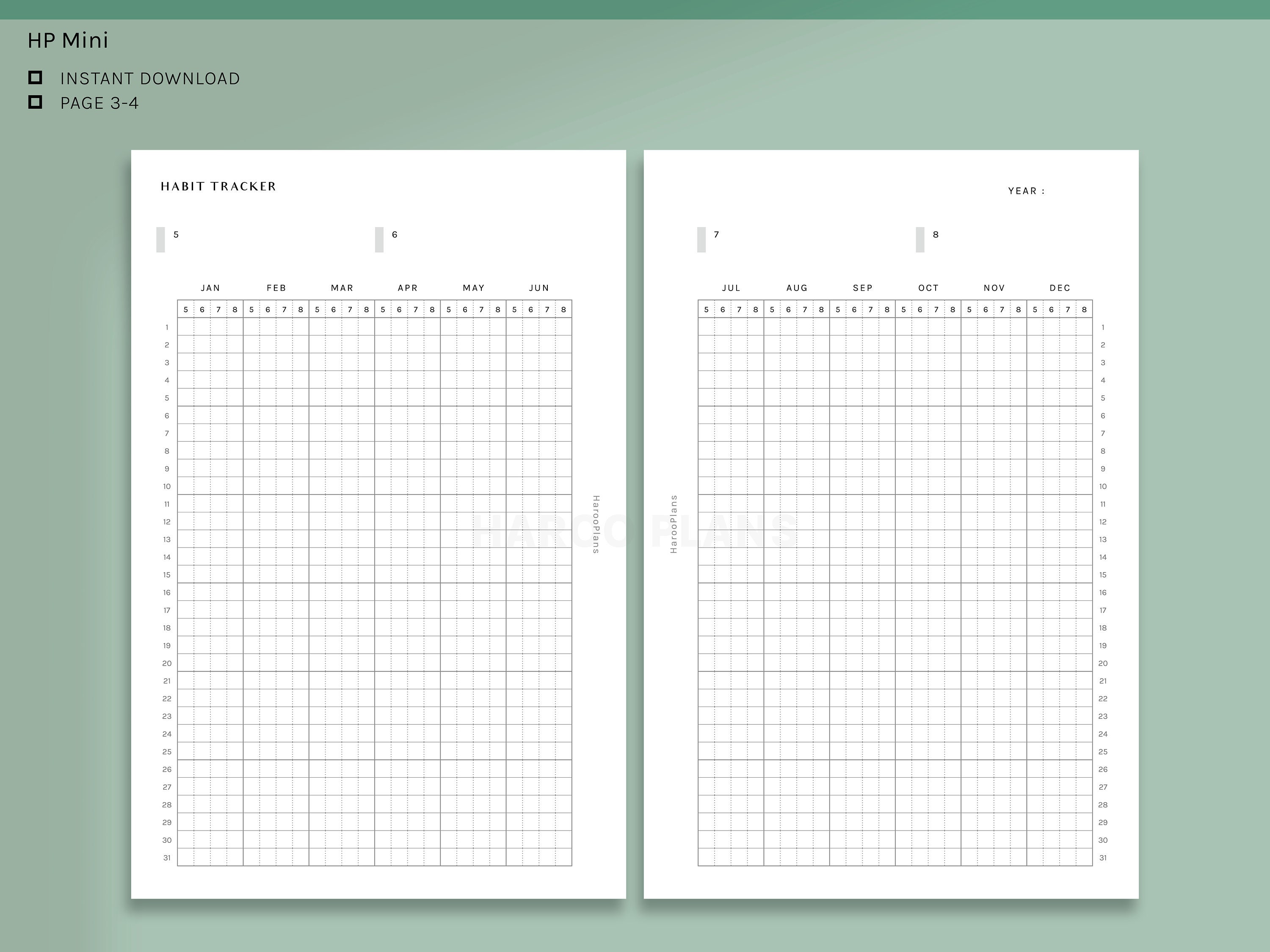 Yearly Habit Tracker | HP Mini Printable Happy Planner Inserts ...