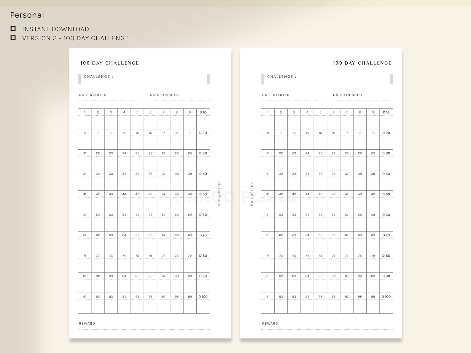 Challenge Sheet Personal Size Printable Planner Inserts 30 - Etsy