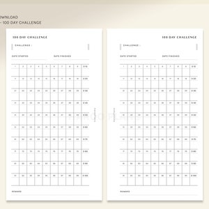 Challenge Sheet | Personal Size Printable Planner Inserts | 30 50 100 ...