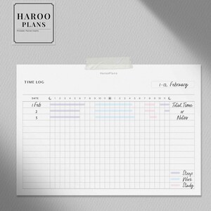 Time Log | A6 Rings Printable Planner Inserts | Work Activity Study ...