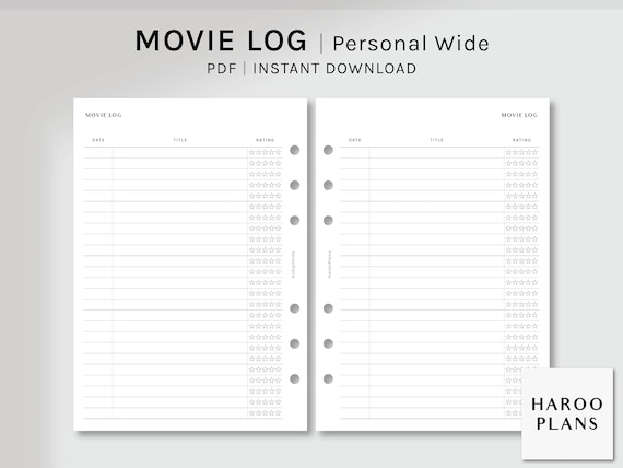 Movie Log Personal Wide Printable Planner Inserts Film | Etsy