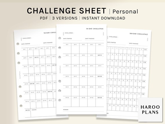 Challenge Sheet Personal Size Printable Planner Inserts 30 - Etsy