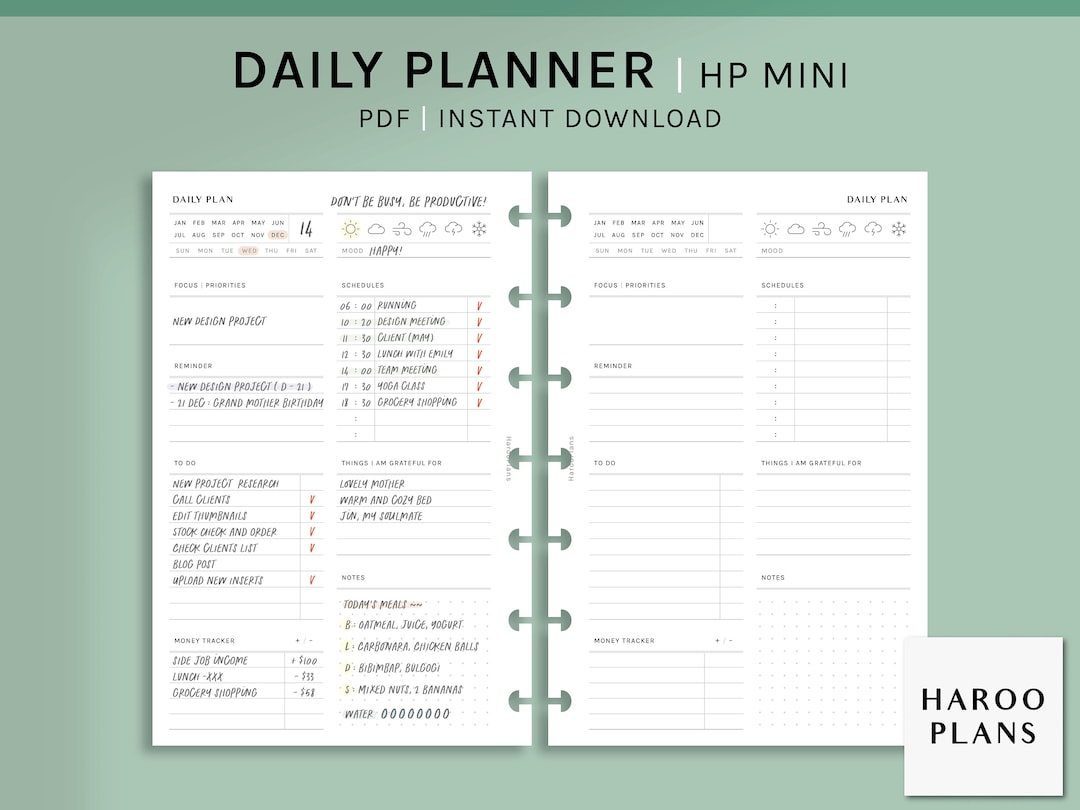 Undated Daily | HP Mini Printable Happy Planner Inserts | Schedule ...