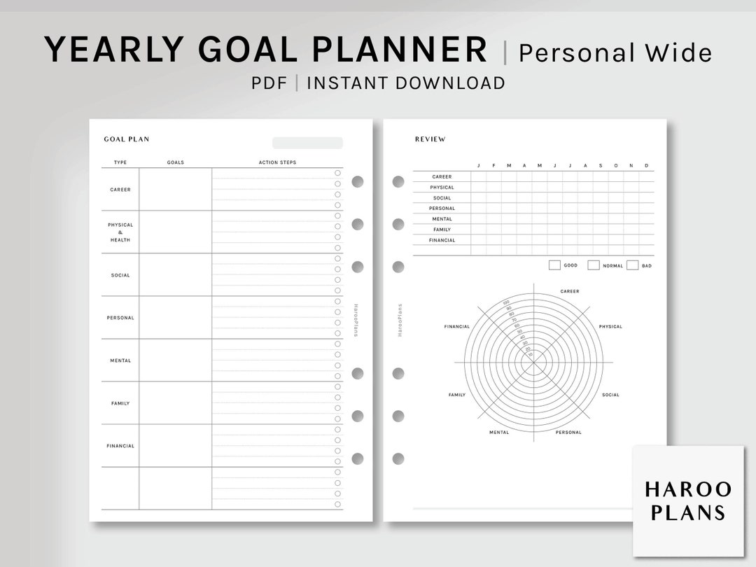 Goal Planner | Personal Wide Printable Inserts | Life Goal Setting ...