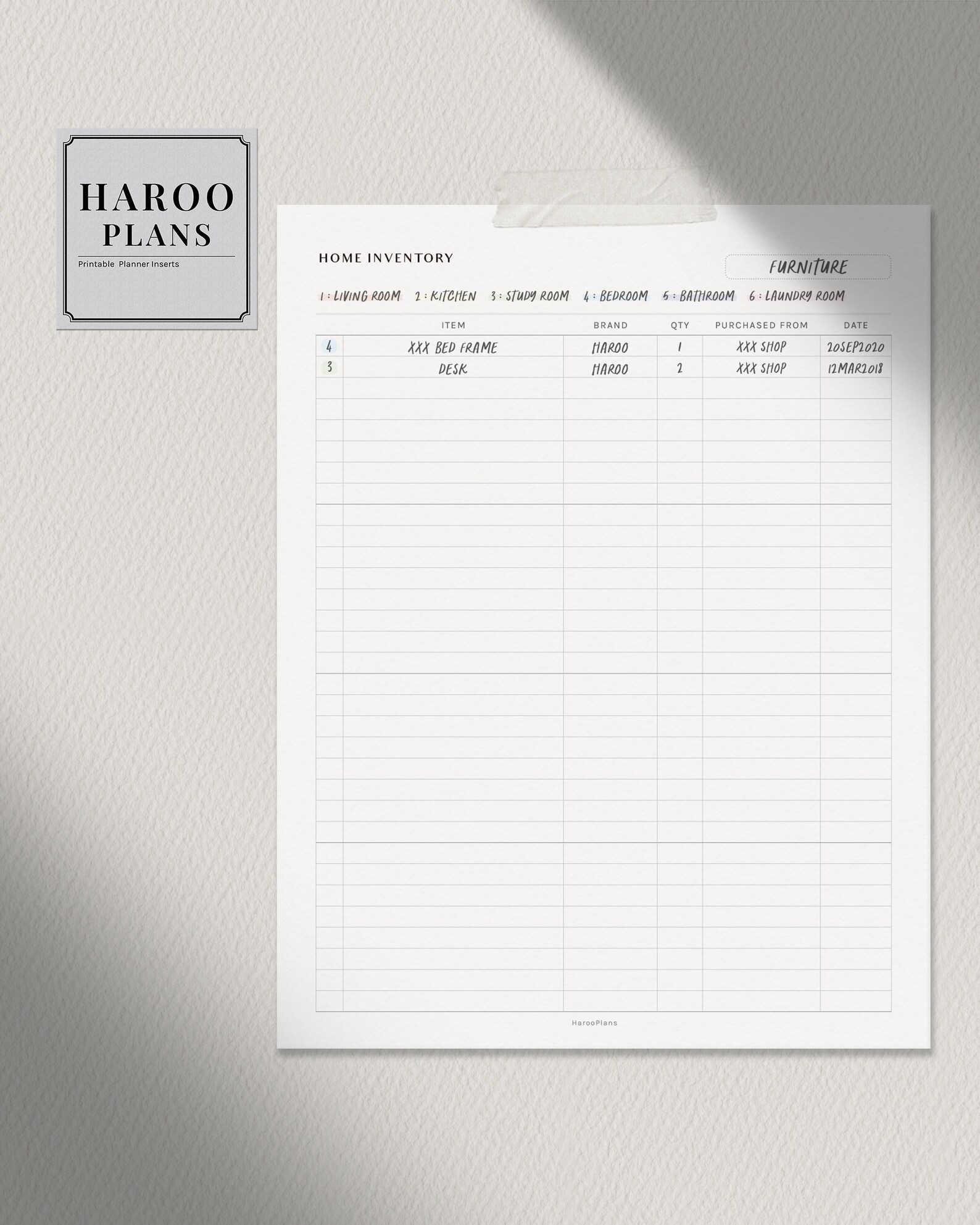 Home Inventory | A4, US Letter Printable Planner Inserts | Household ...