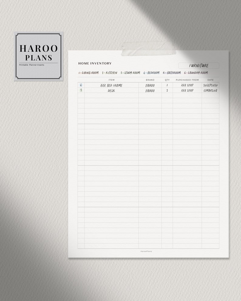 Home Inventory A4 US Letter Printable Planner Inserts - Etsy