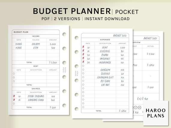 Budget Planner Pocket Ring Printable Planner Inserts - Etsy