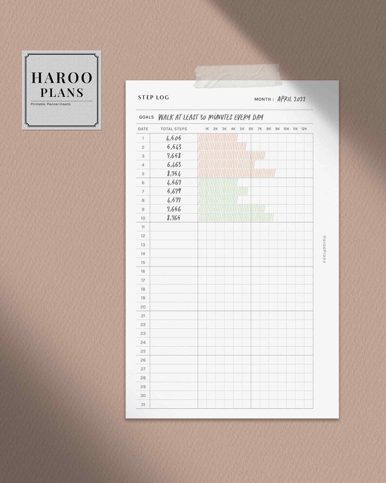 Step Log FC Compact Printable Planner Inserts Health | Etsy