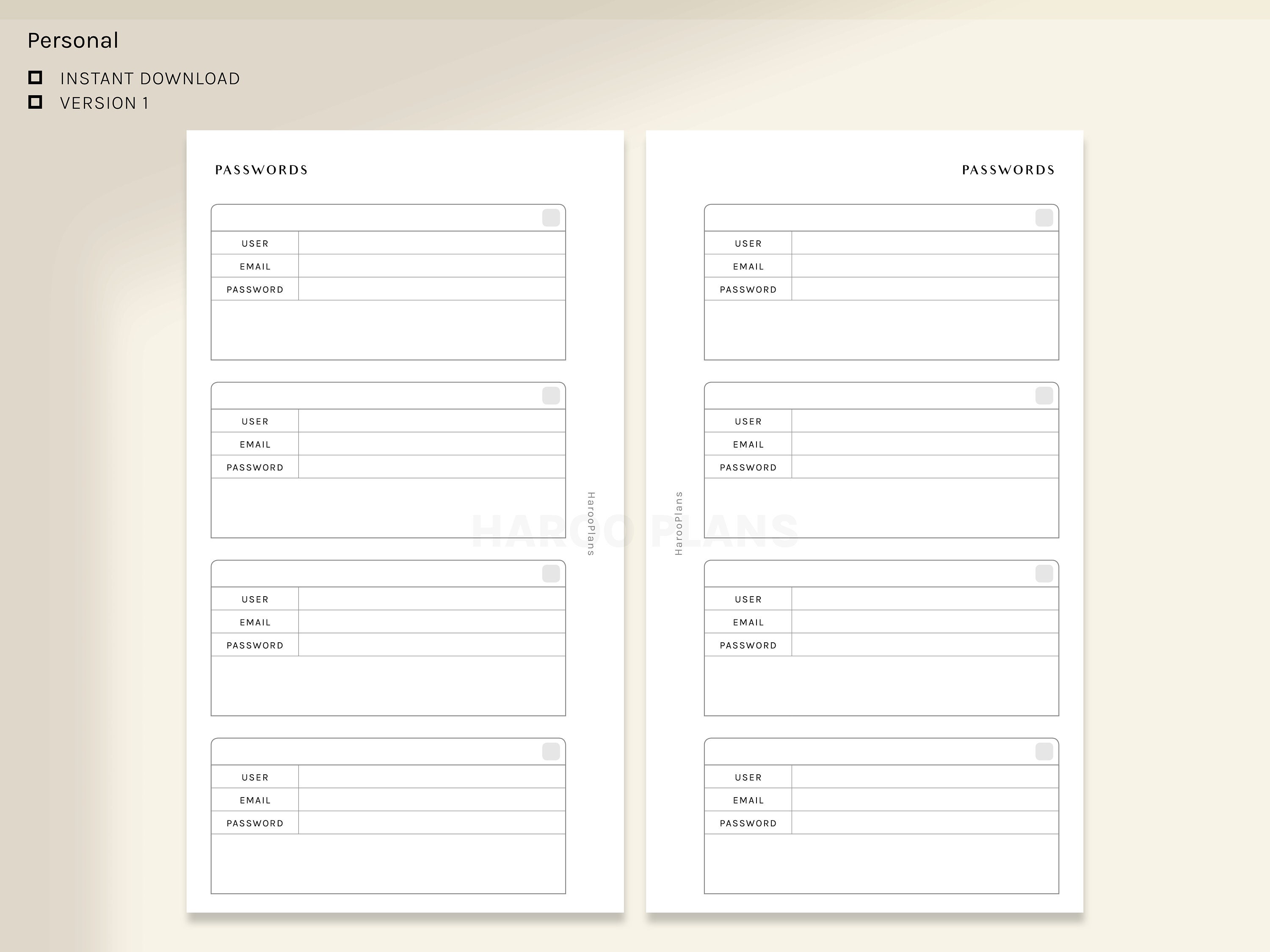 Password Tracker | Personal Printable Planner Inserts | Password Keeper ...