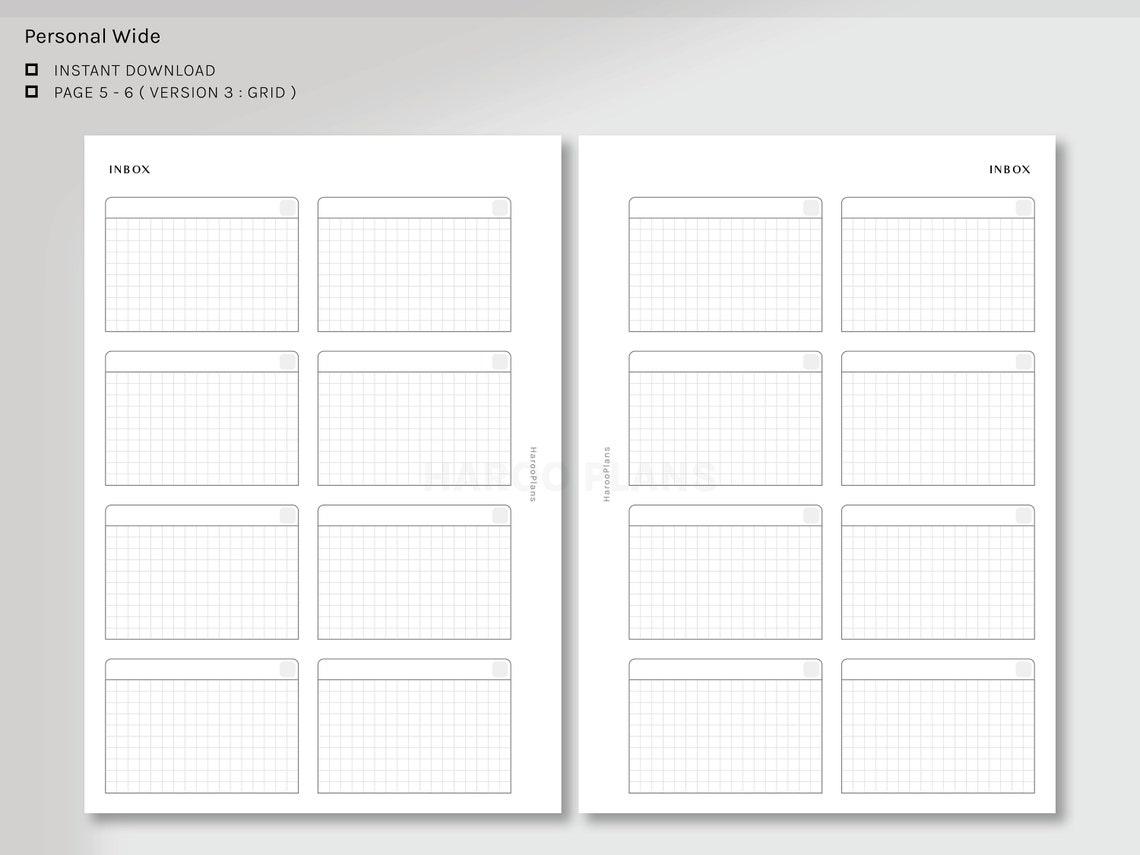 Inbox Personal Wide Printable Planner Inserts Blank Box to - Etsy