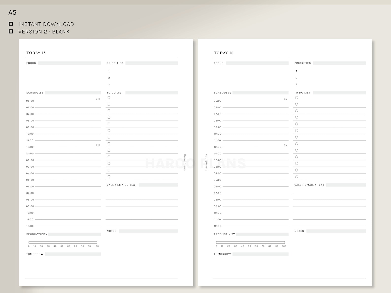 Daily Work Planner A5 Printable Inserts Productivity - Etsy