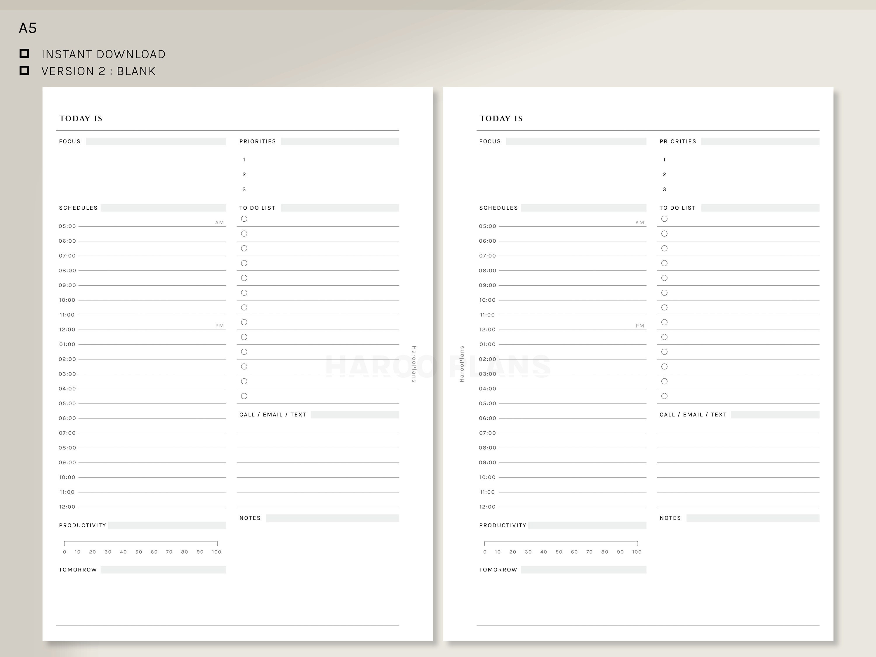 Daily Work Planner A5 Printable Inserts Productivity | Etsy