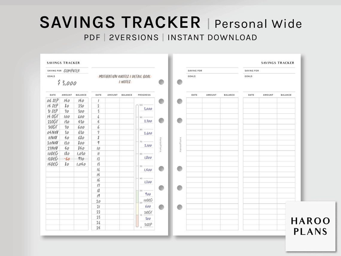Savings Tracker Personal Wide Size Printable Planner Inserts - Etsy
