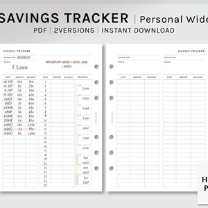 Savings Tracker | Personal Wide Size Printable Planner Inserts ...
