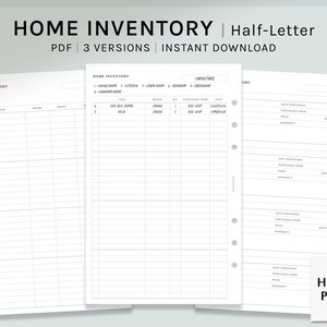 Home Inventory Half-letter Printable Planner Inserts Household Supplies ...