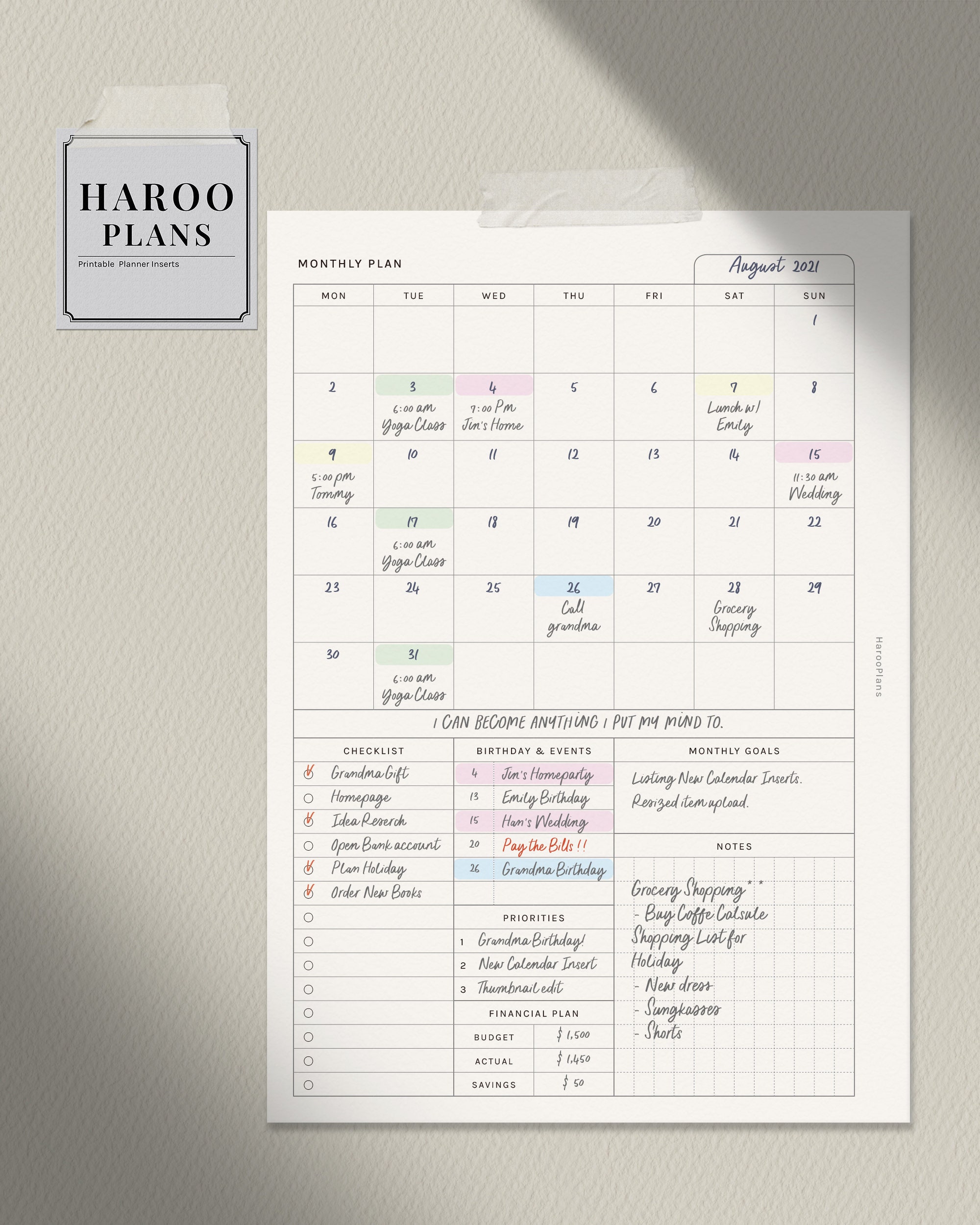 Monthly Overview A5 Printable Planner Inserts MO1P Layout | Etsy