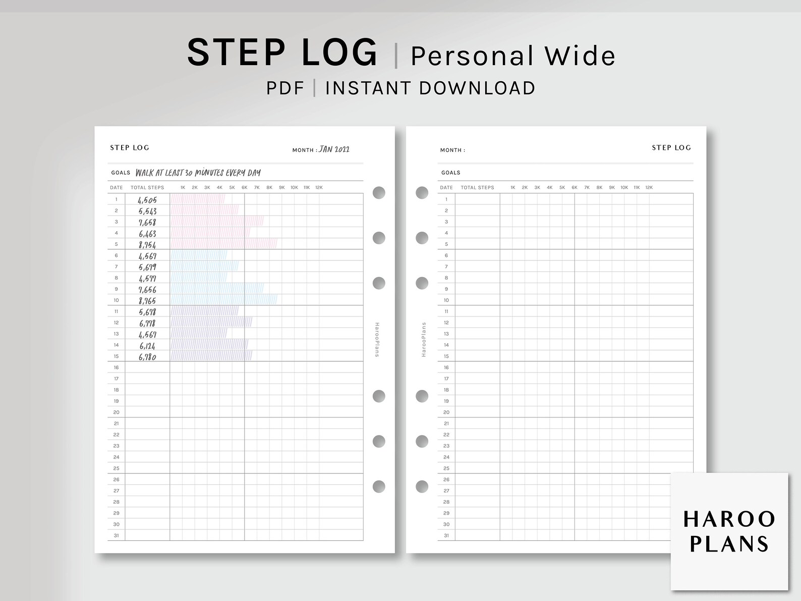 Step Log Personal Wide Printable Planner Inserts Health - Etsy