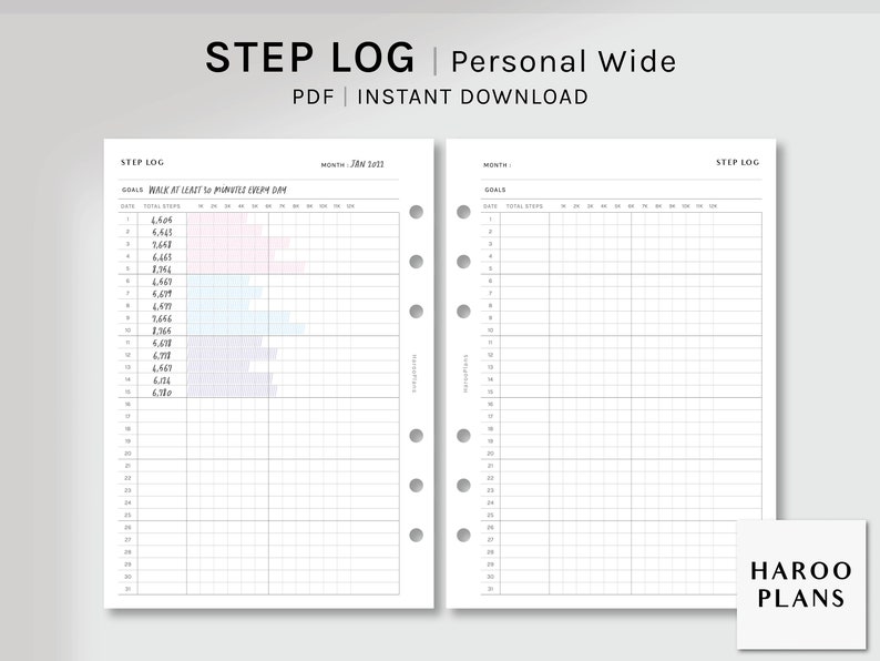 Step Log Personal Wide Printable Planner Inserts Health - Etsy