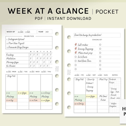 Checklist Sheet Pocket Size Printable Planner Inserts - Etsy