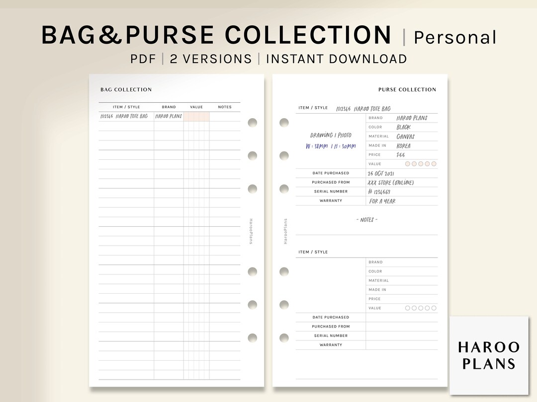 Bag & Purse Collection | Personal Size Printable Planner Inserts ...