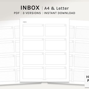 Inbox | A4, US Letter Printable Planner Inserts | Blank Box to Do List ...
