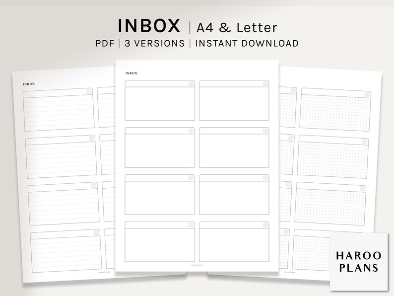 Inbox A4 US Letter Printable Planner Inserts Blank Box to - Etsy