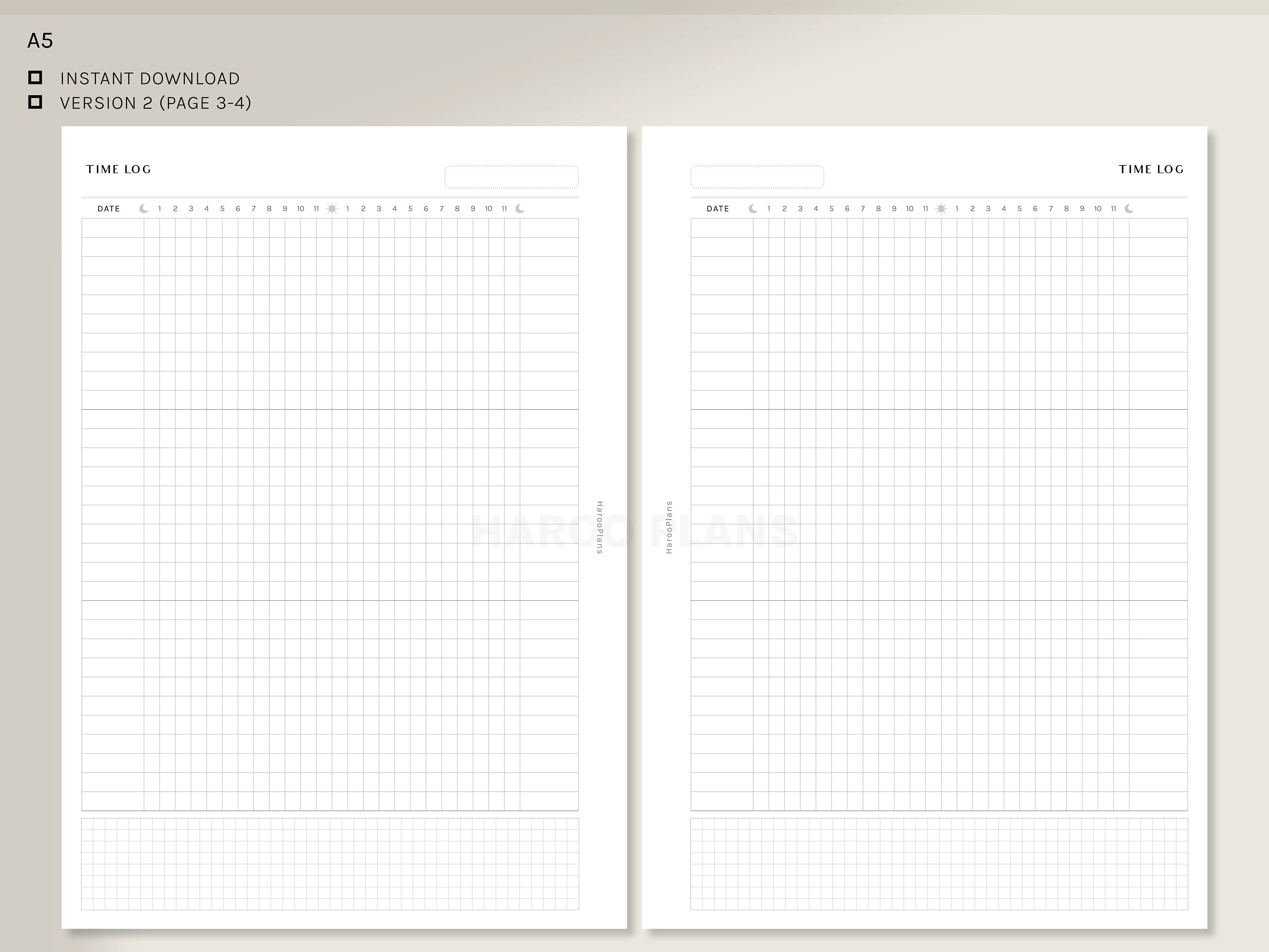 Time Log A5 Printable Planner Inserts Work Activity Time | Etsy