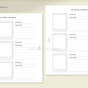 Reading Journal Pocket Ring Printable Planner Inserts Book Review Log ...