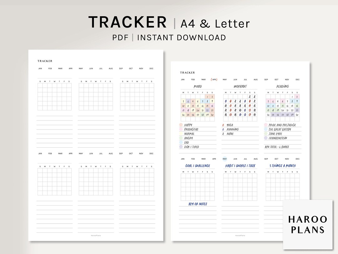 Monthly Tracker | A4, US Letter Printable Planner Inserts | Task Log ...