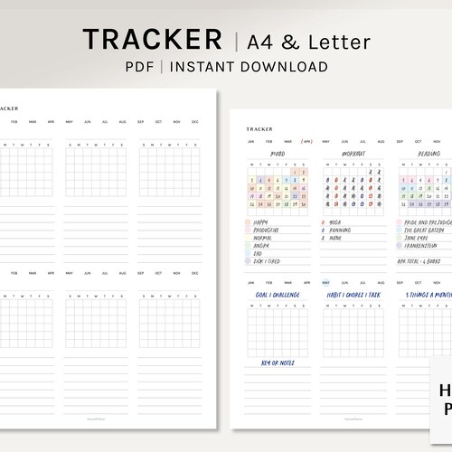 Yearly Habit Tracker A4 US Letter Size Printable Planner - Etsy