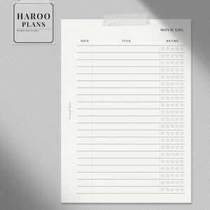 Movie Log Printable Inserts | A6 | Film Checklist Template PDF | Simple ...