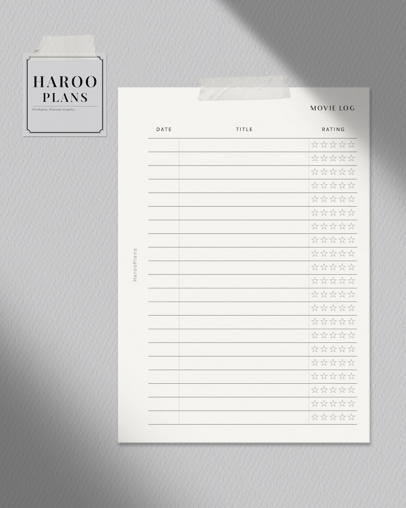 Movie Log Printable Inserts | A6 | Film Checklist Template PDF | Simple ...