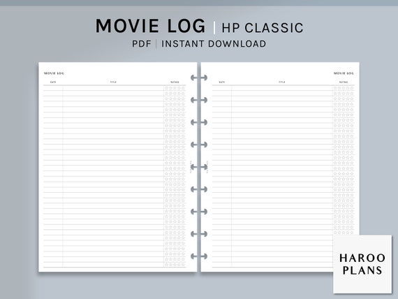 Movie Log HP Classic Printable Happy Planner Inserts Film | Etsy
