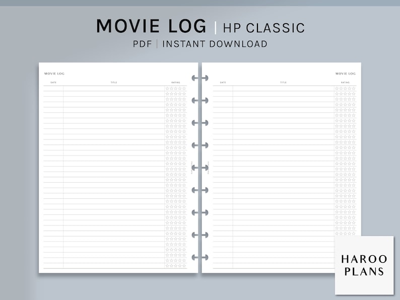 Movie Log | HP Classic Printable Happy Planner Inserts | Film Checklist ...